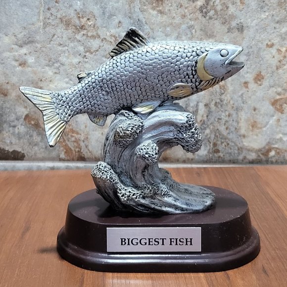 Accents | Fishing Award Trophy Resin Bass Figure In Pewter Finish ...